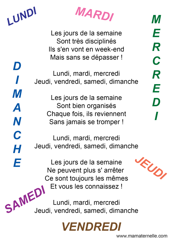 Chanson : les jours de la semaine - Ma Maternelle