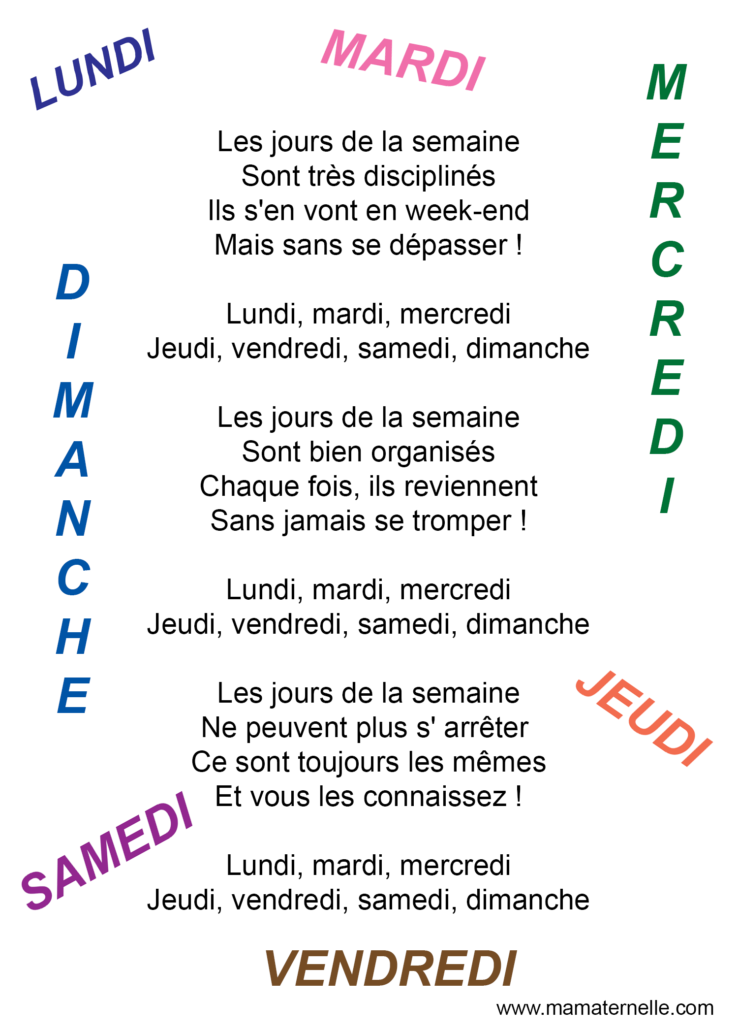 Chanson : les jours de la semaine - Ma Maternelle