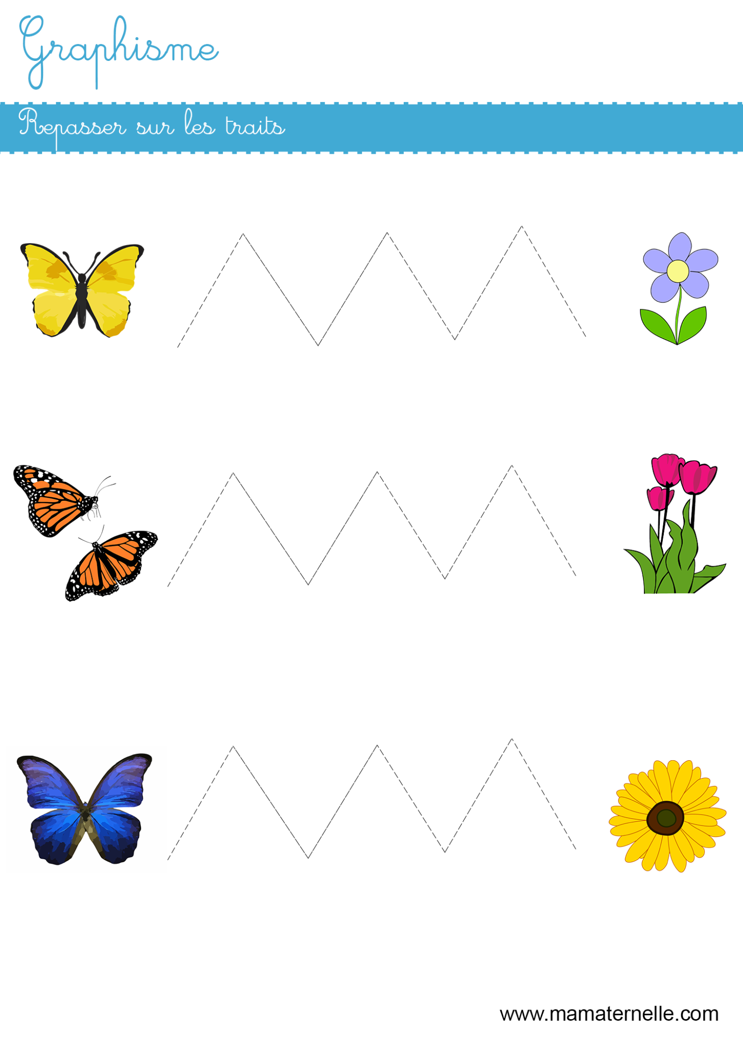 Graphisme : repasser sur les traits - Ma Maternelle