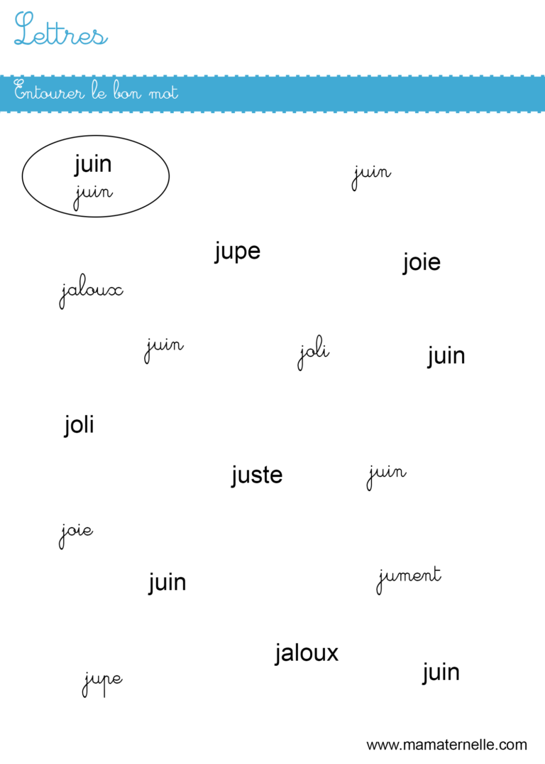 Lettres : entourer le bon mot - Ma Maternelle