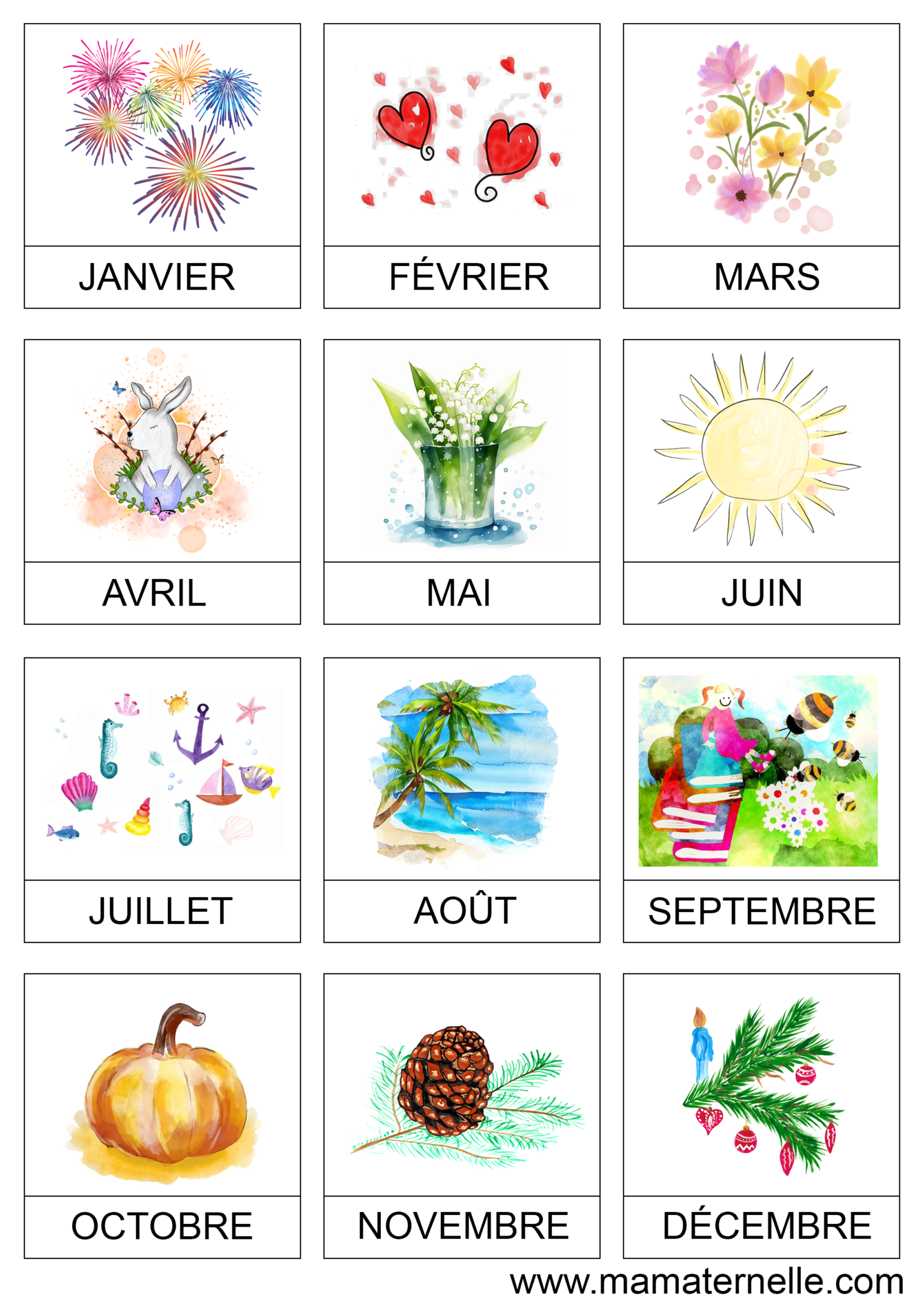 Cartes de nomenclature : les mois de l'année - Ma Maternelle