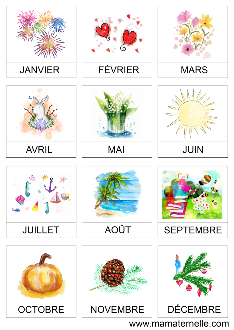 Cartes de nomenclature : les mois de l'année - Ma Maternelle