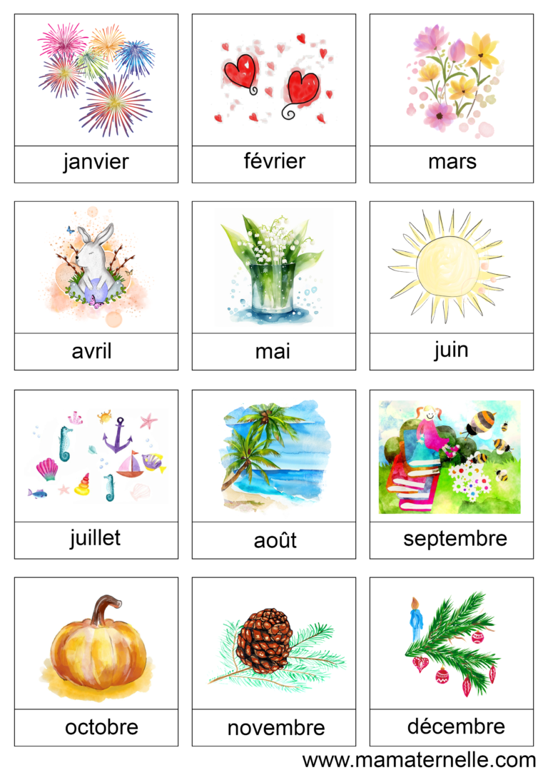 Cartes de nomenclature : les mois de l'année - Ma Maternelle