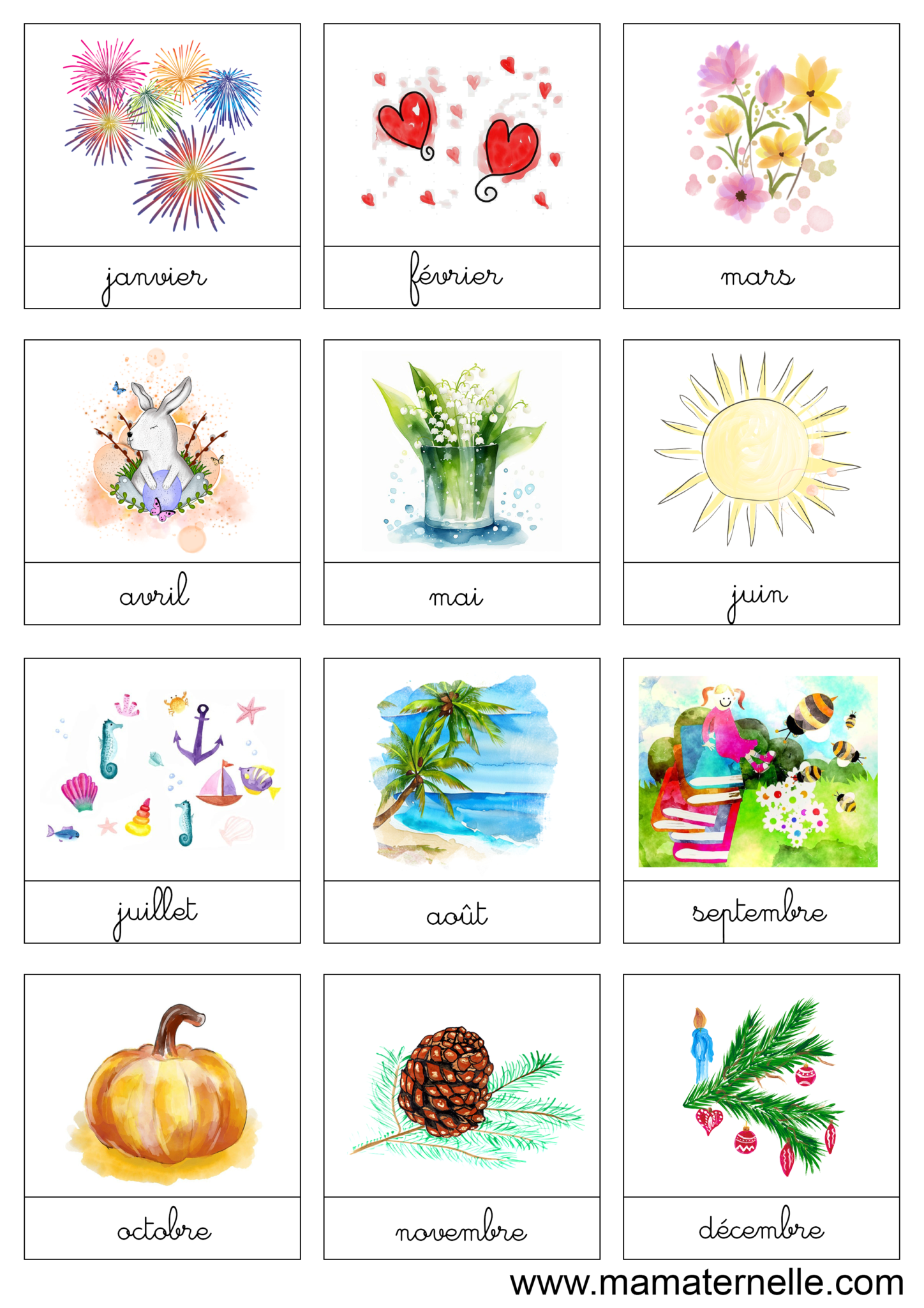 Cartes de nomenclature : les mois de l'année - Ma Maternelle