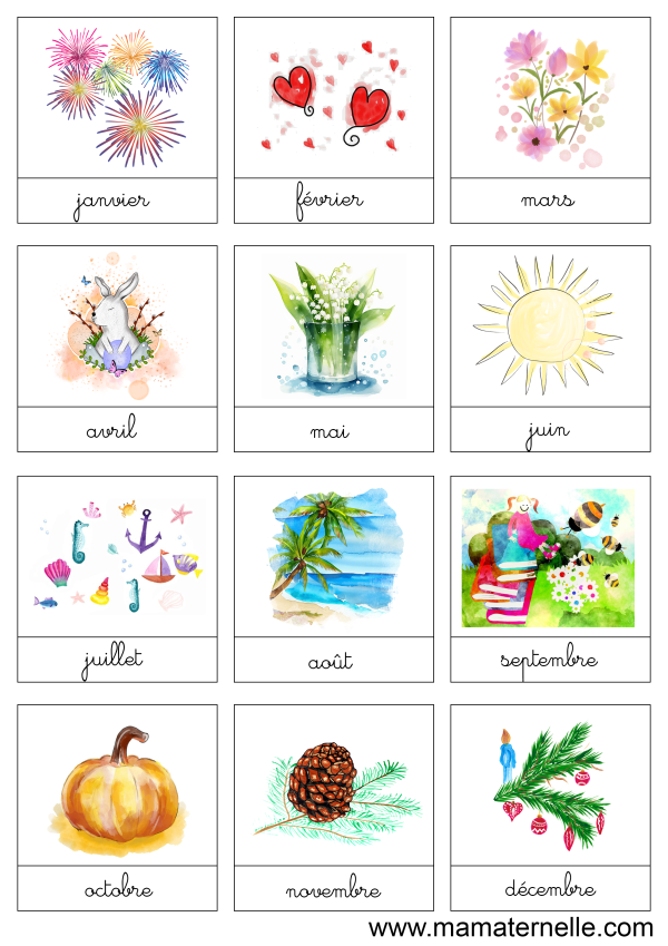 Cartes de nomenclature : les mois de l'année - Ma Maternelle