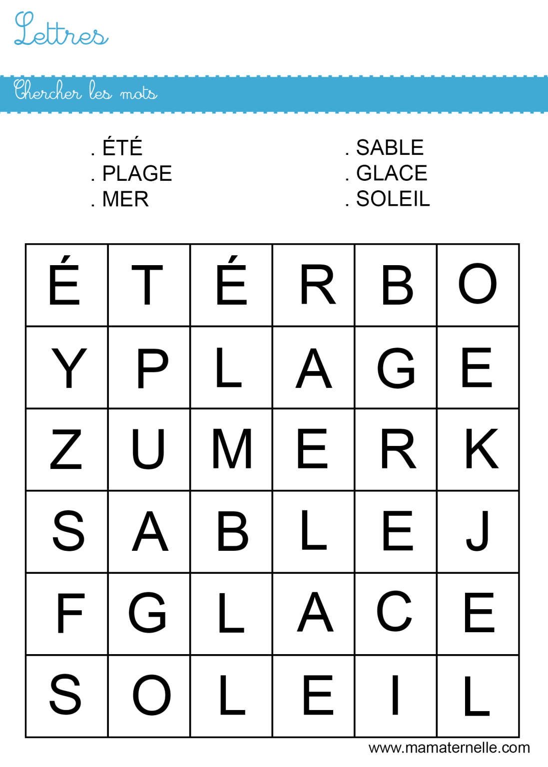 Lettres : chercher les mots - Ma Maternelle