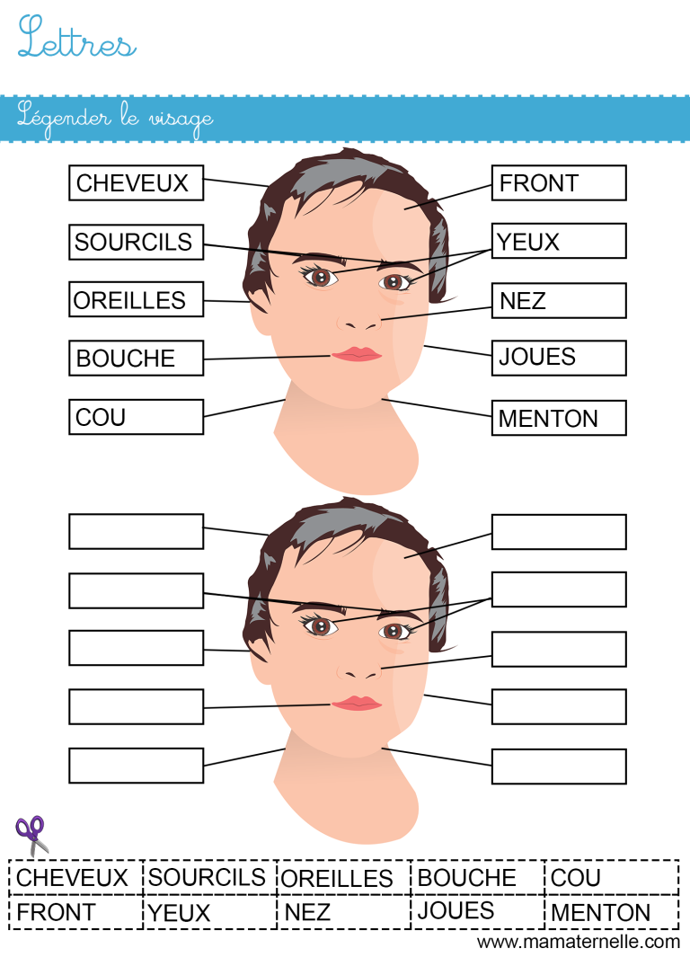 Lettres : légender le visage - Ma Maternelle