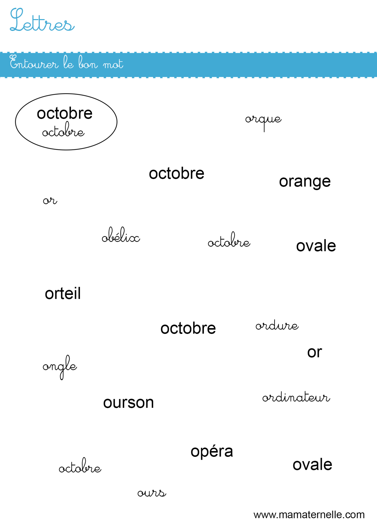 Lettres : entourer le mot - Ma Maternelle