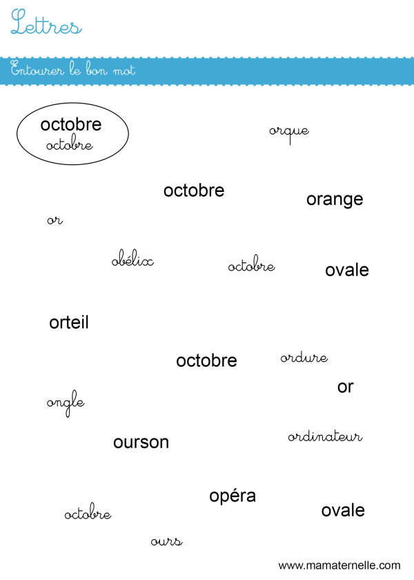 Lettres : entourer le mot - Ma Maternelle