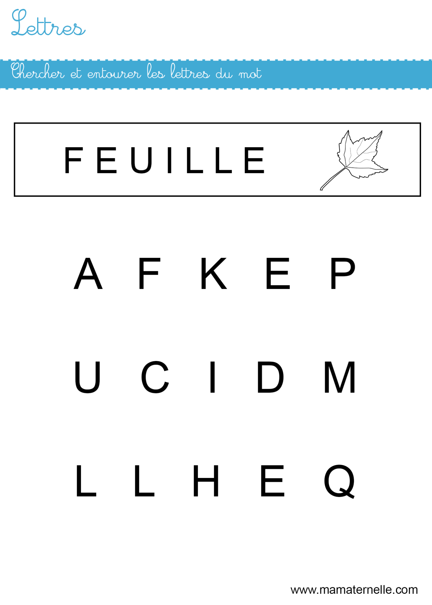 Lettres : chercher et entourer - Ma Maternelle