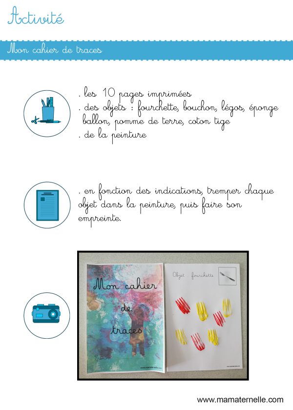 Activité : mon cahier de traces - Ma Maternelle