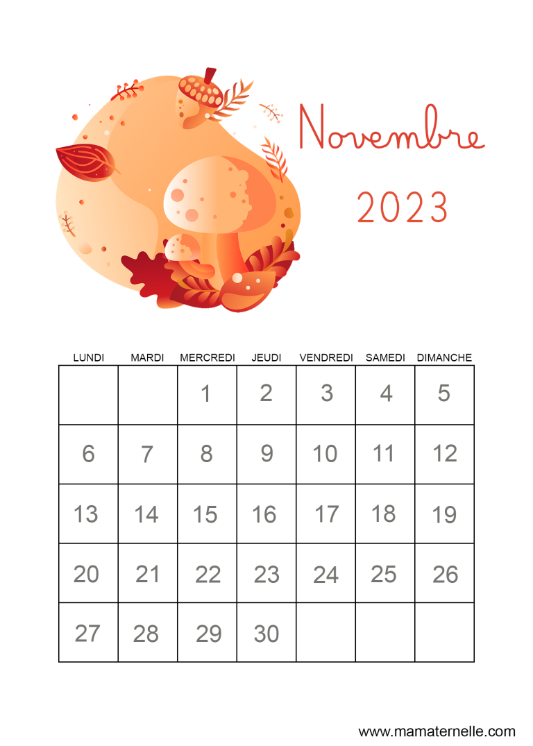 Calendrier novembre 2023 - Ma Maternelle
