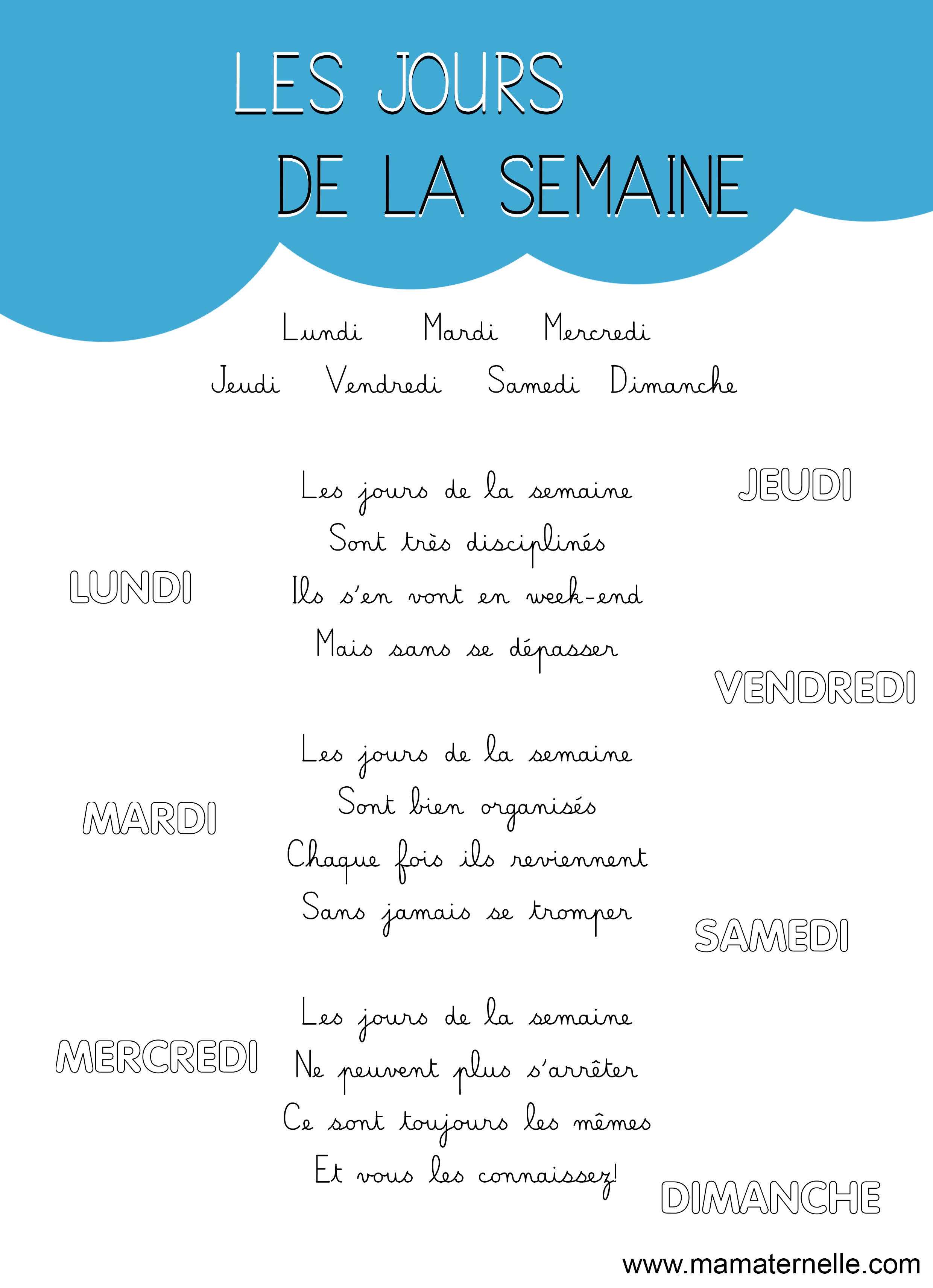 Chanson : les jours de la semaine - Ma Maternelle