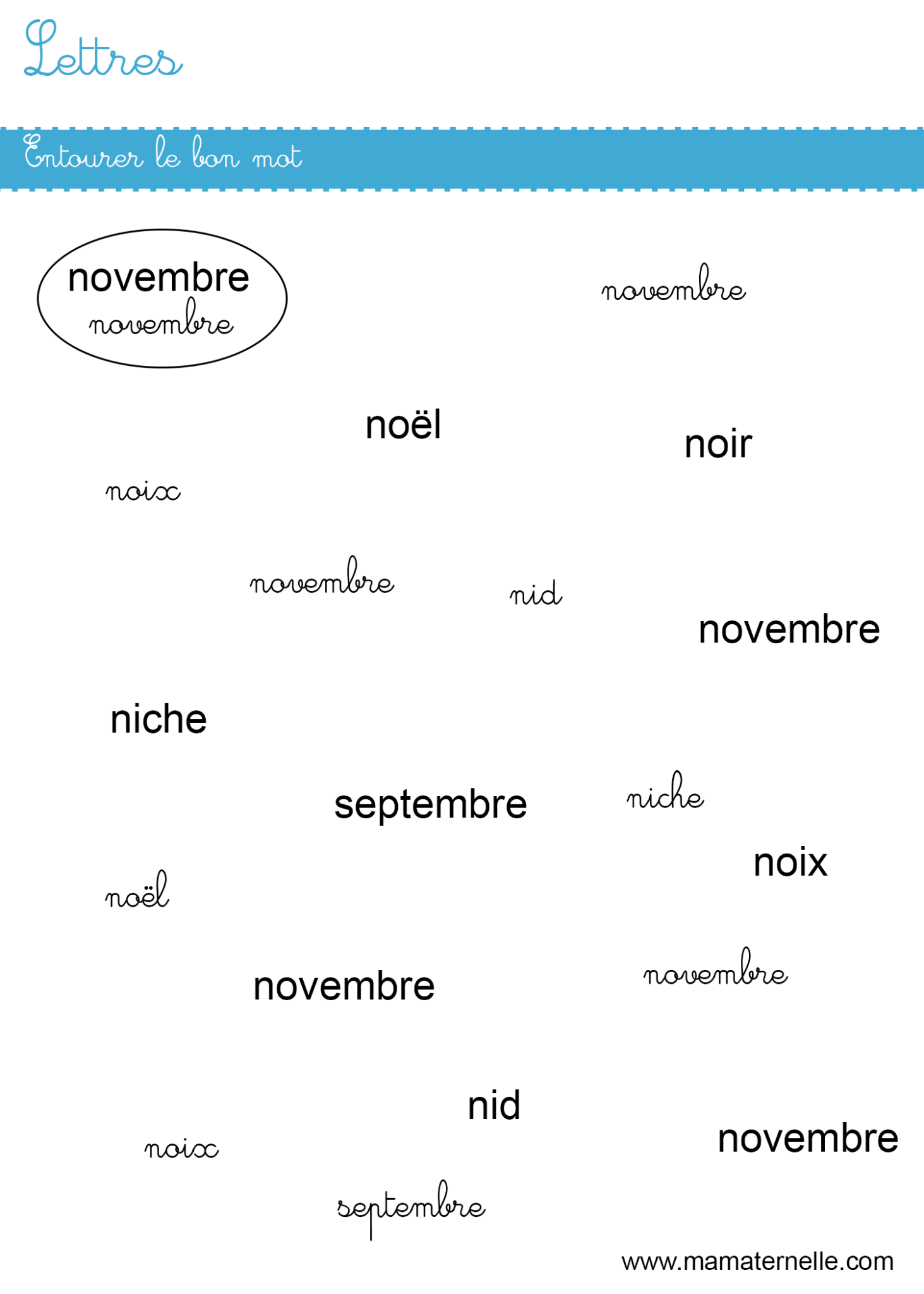 Lettres : entourer le bon mot - Ma Maternelle