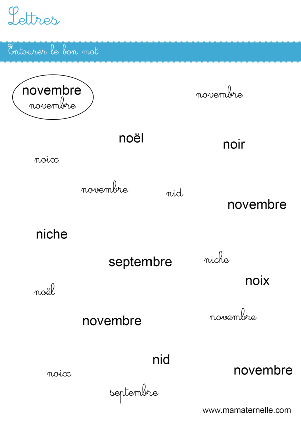 Lettres : entourer le bon mot - Ma Maternelle