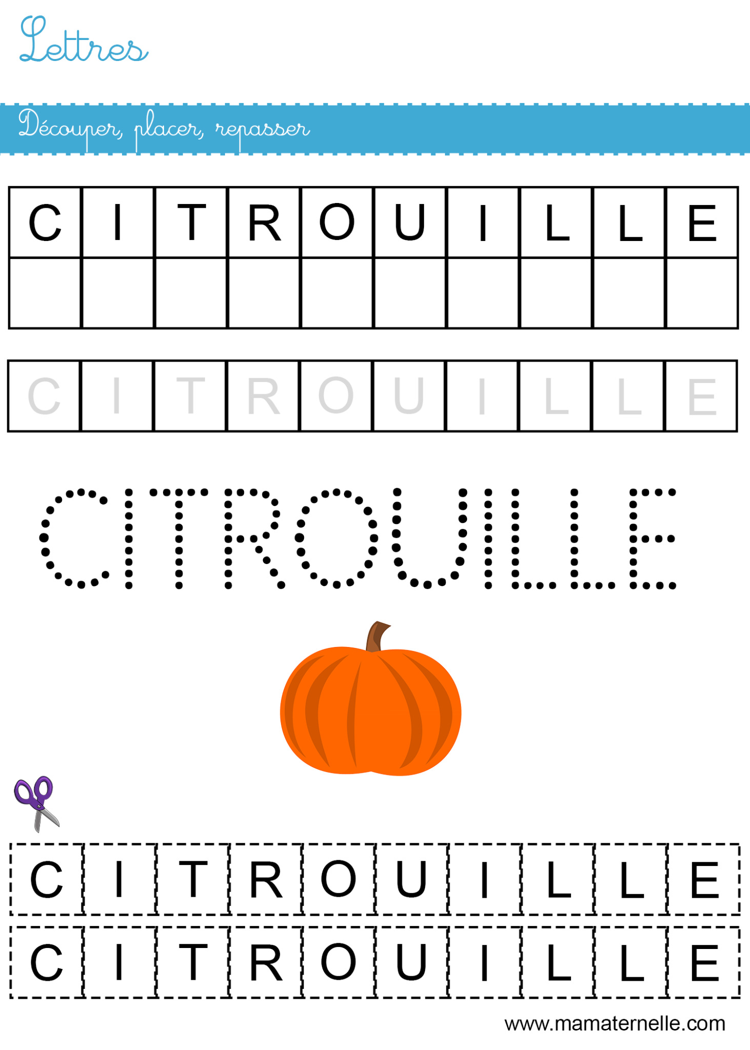 Lettres : découper, placer, repasser - Ma Maternelle