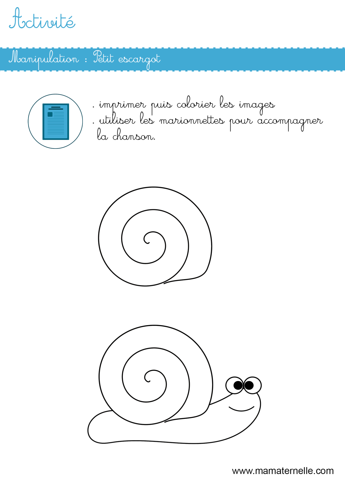 Activité : manipulation petit escargot - Ma Maternelle