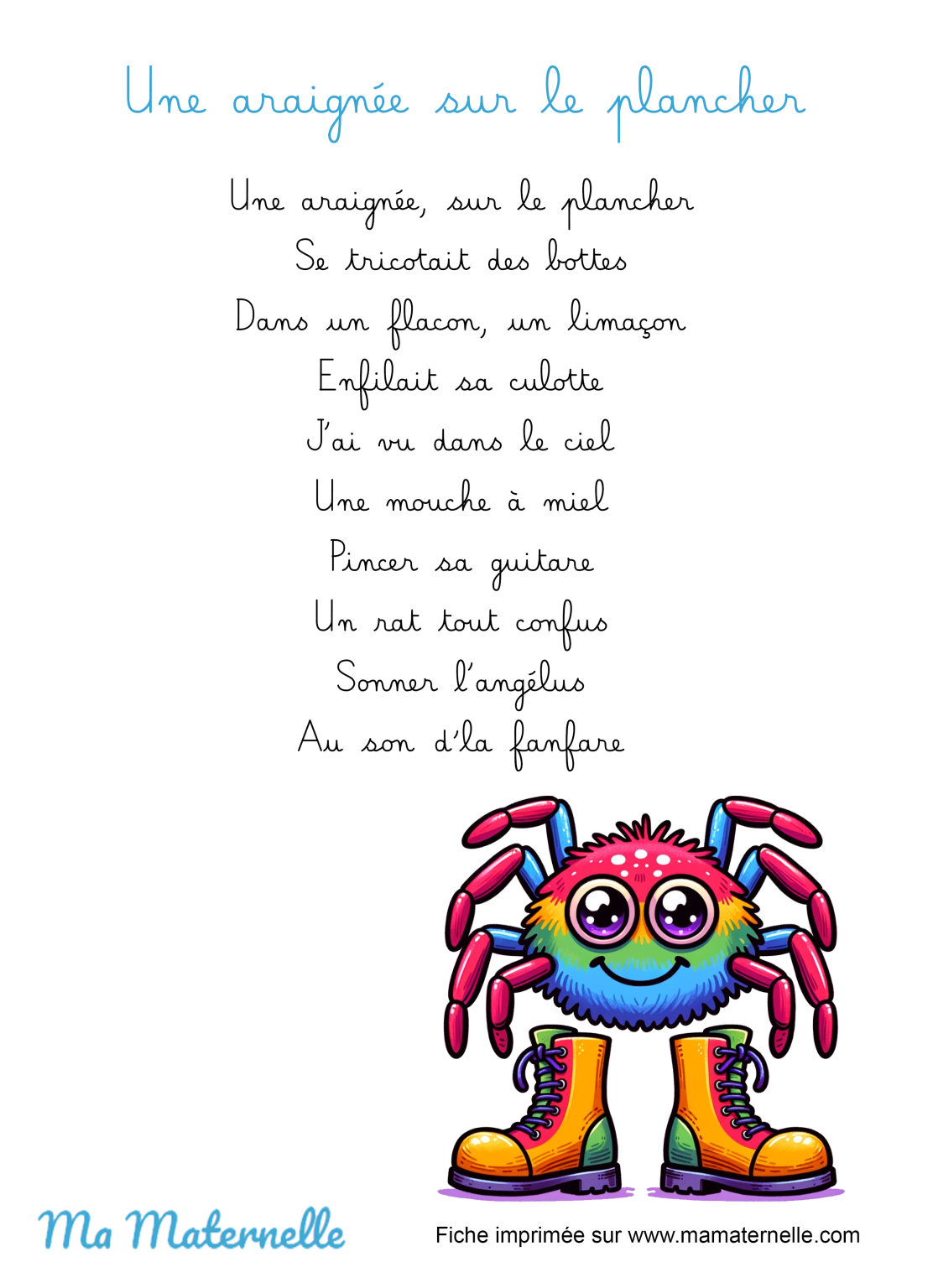Comptine : une araignée sur le plancher - Ma Maternelle