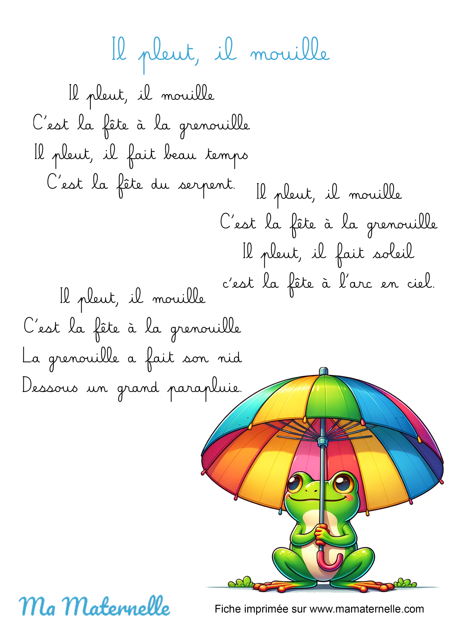 Comptine Il Pleut Il Mouille Ma Maternelle