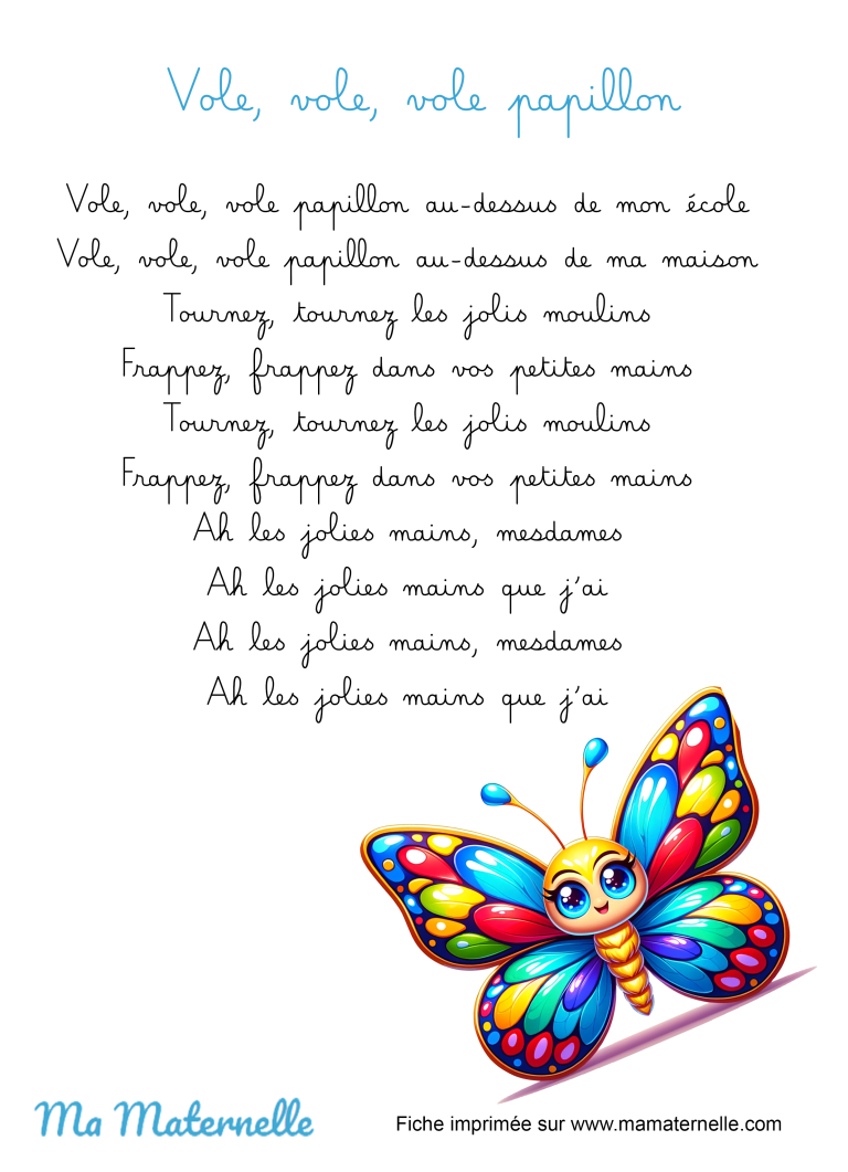 Comptine : Vole, vole, vole papillon - Ma Maternelle