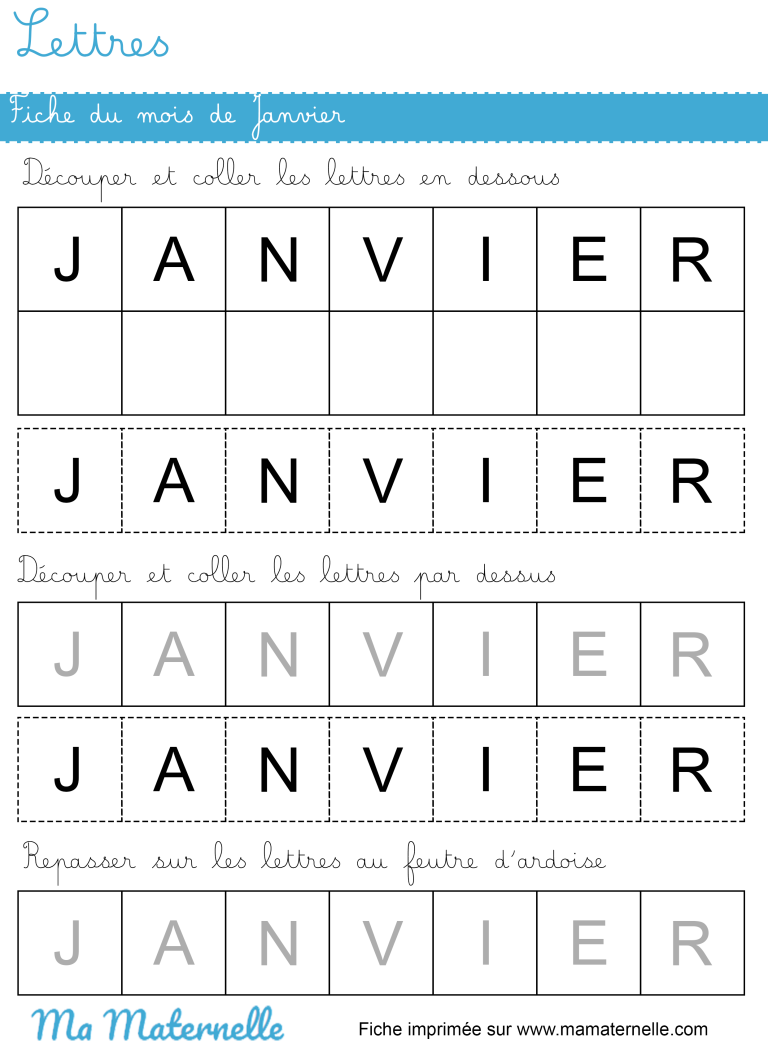 Lettres : fiche du mois de janvier - Ma Maternelle
