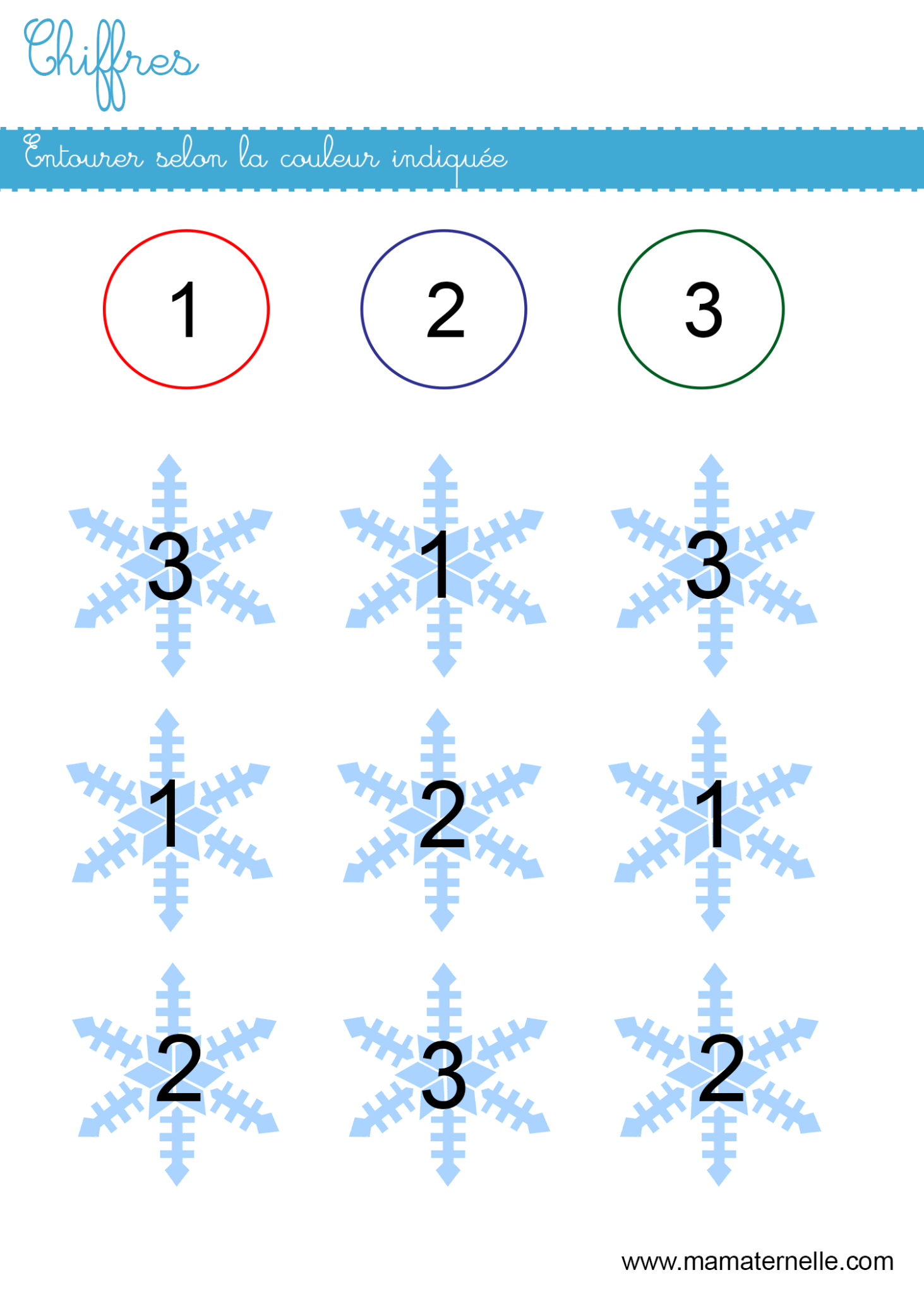 Chiffres : entourer selon la couleur indiquée - Ma Maternelle
