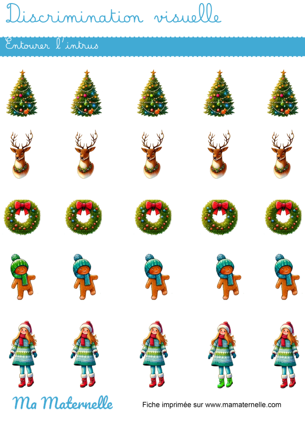 Discrimination visuelle : entourer l'intrus - Ma Maternelle