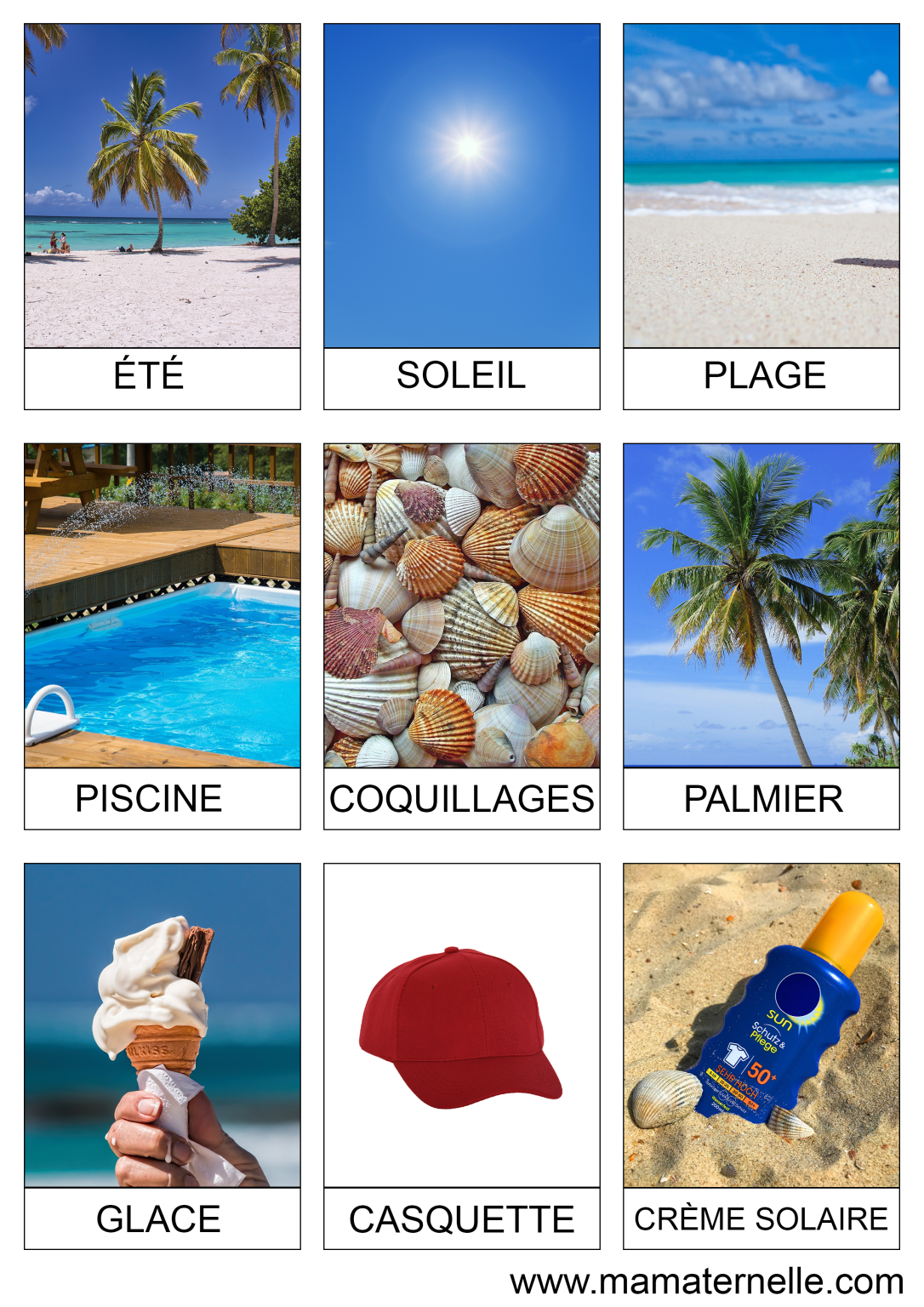 Cartes de nomenclature : Été - Ma Maternelle