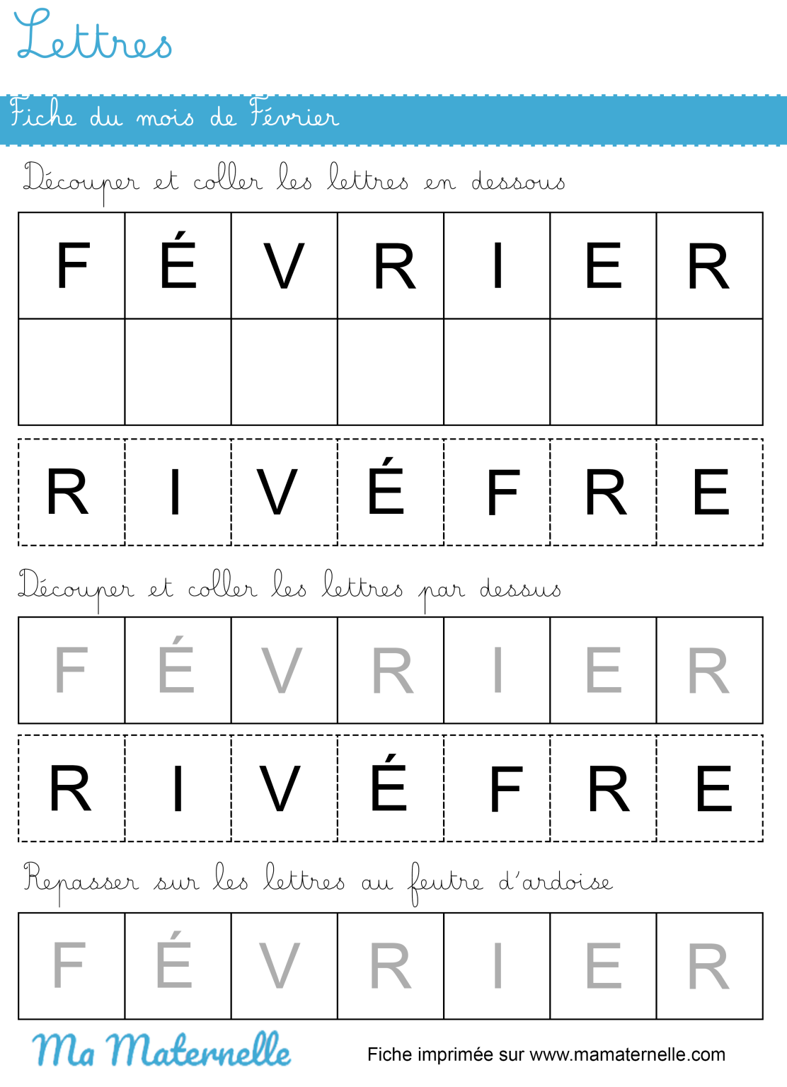 Lettres : fiche du mois de février - Ma Maternelle