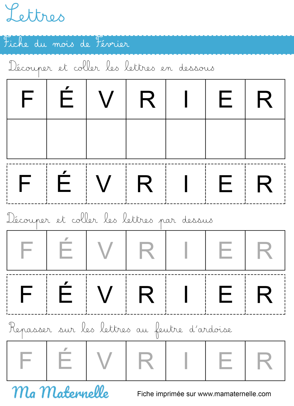 Lettres : fiche du mois de février - Ma Maternelle