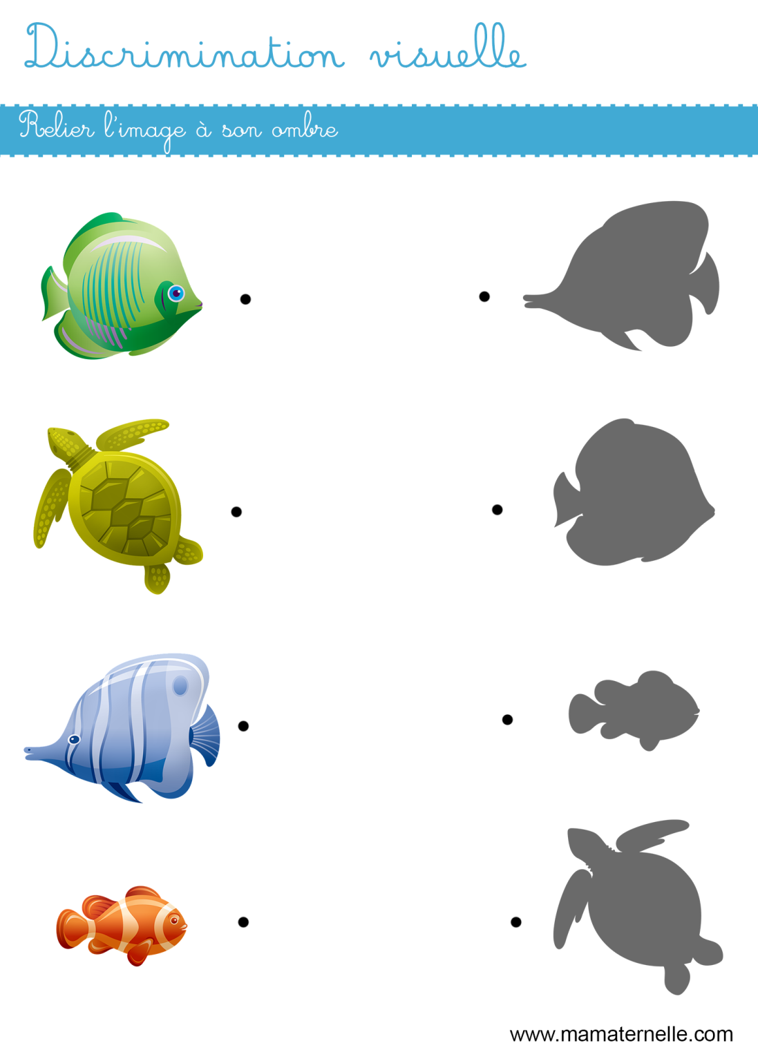 Discrimination visuelle : relier l'image à son ombre - Ma Maternelle