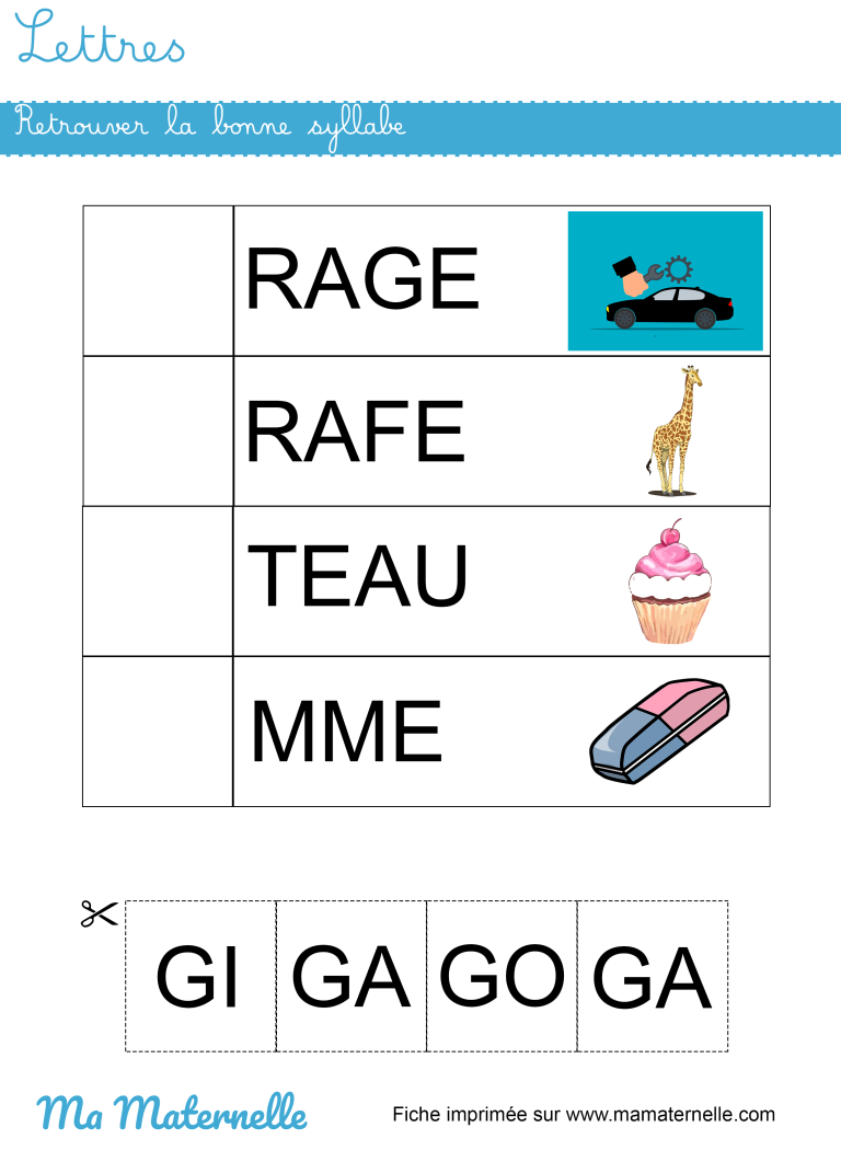 Lettres : retrouver les syllabes - Ma Maternelle