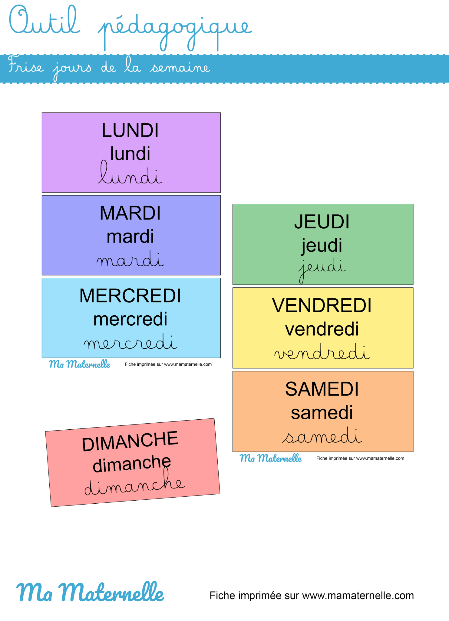 Outil pédagogique : frise jours de la semaine - Ma Maternelle