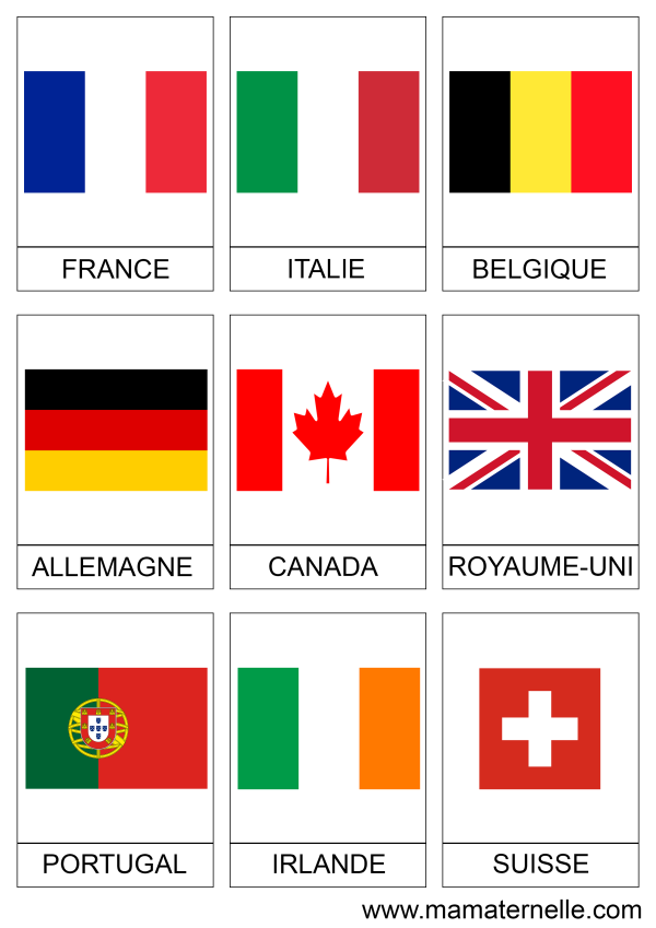 Cartes de nomenclature : les drapeaux - Ma Maternelle