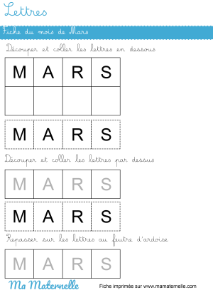 Lettres : fiche du mois de mars - Ma Maternelle