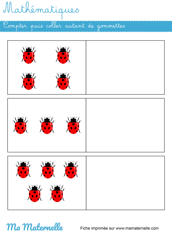 Mathématiques : compter puis coller des gommettes - Ma Maternelle
