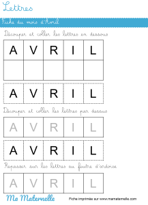 Lettres : Fiche du mois d'Avril - Ma Maternelle