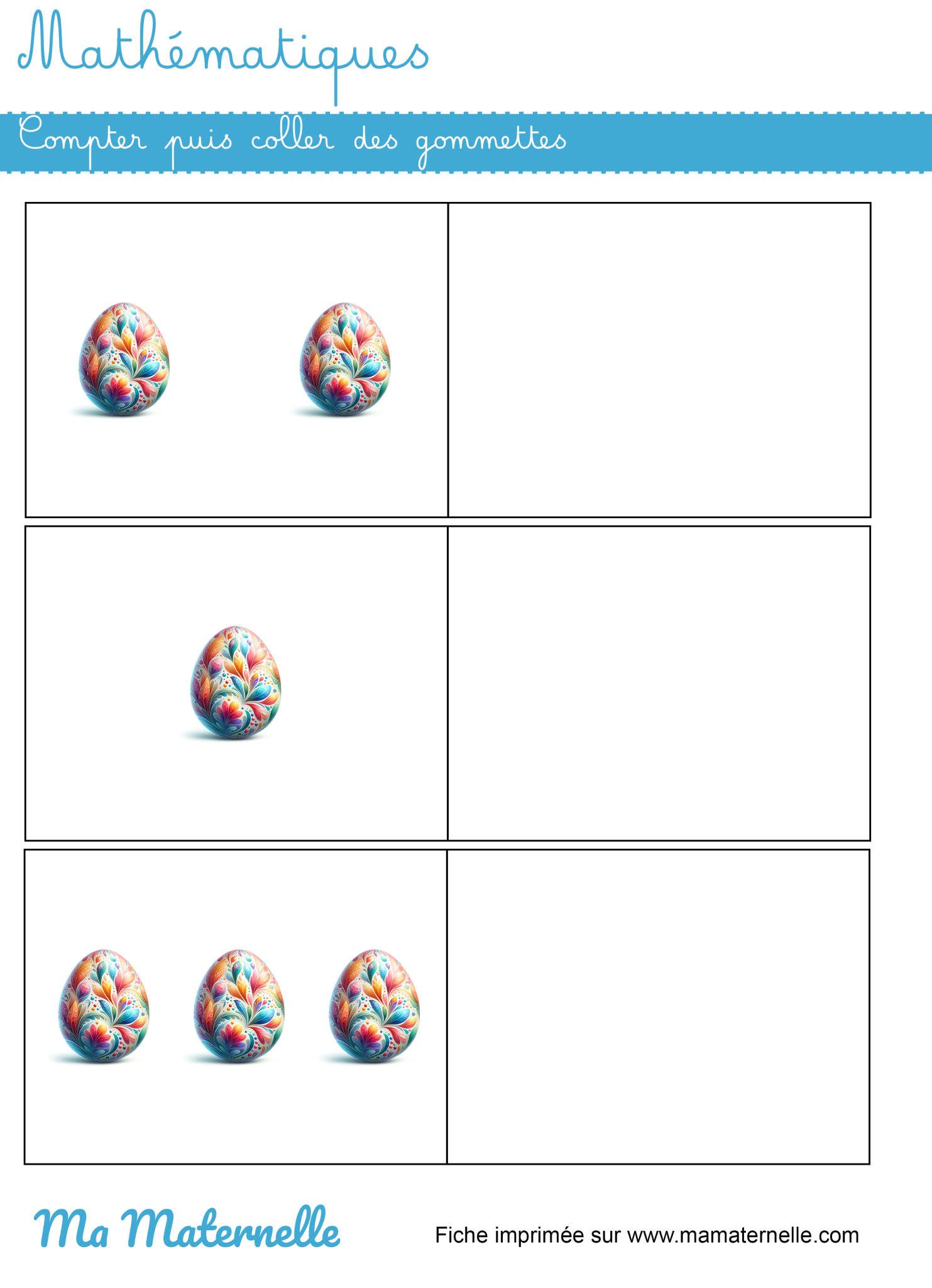Mathématiques : compter puis coller des gommettes - Ma Maternelle