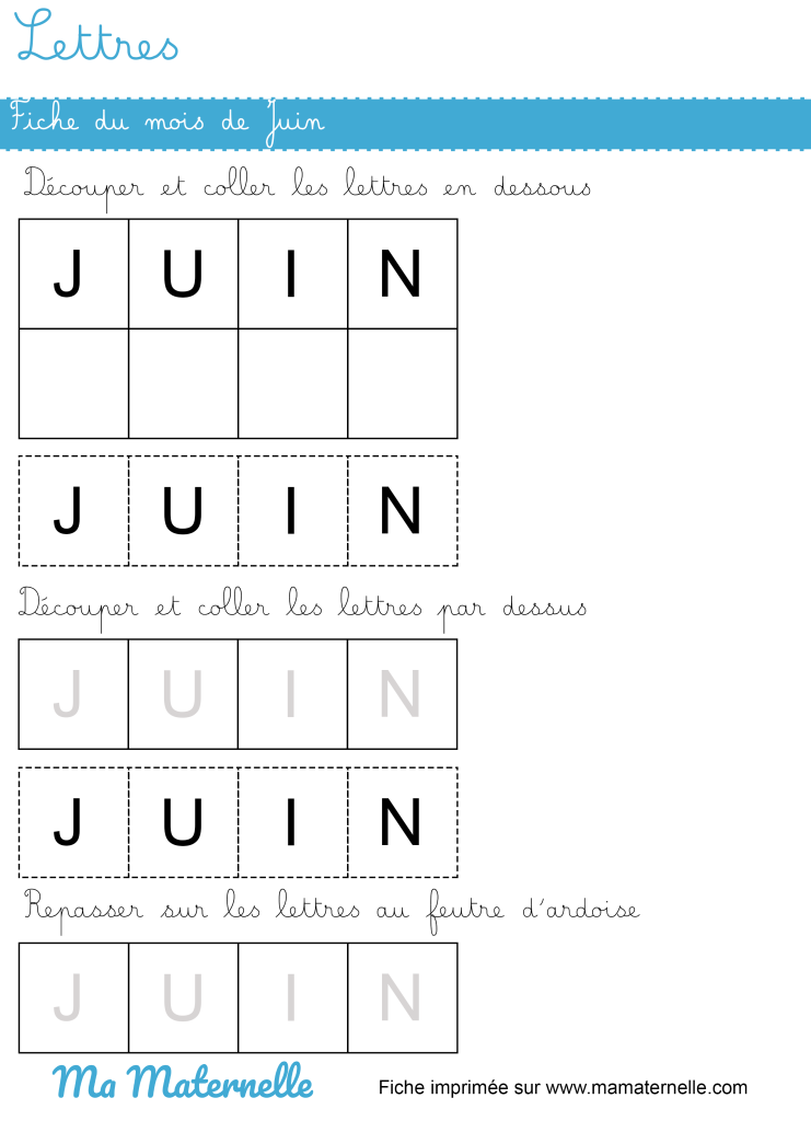 Lettres : Fiche du mois de Juin - Ma Maternelle