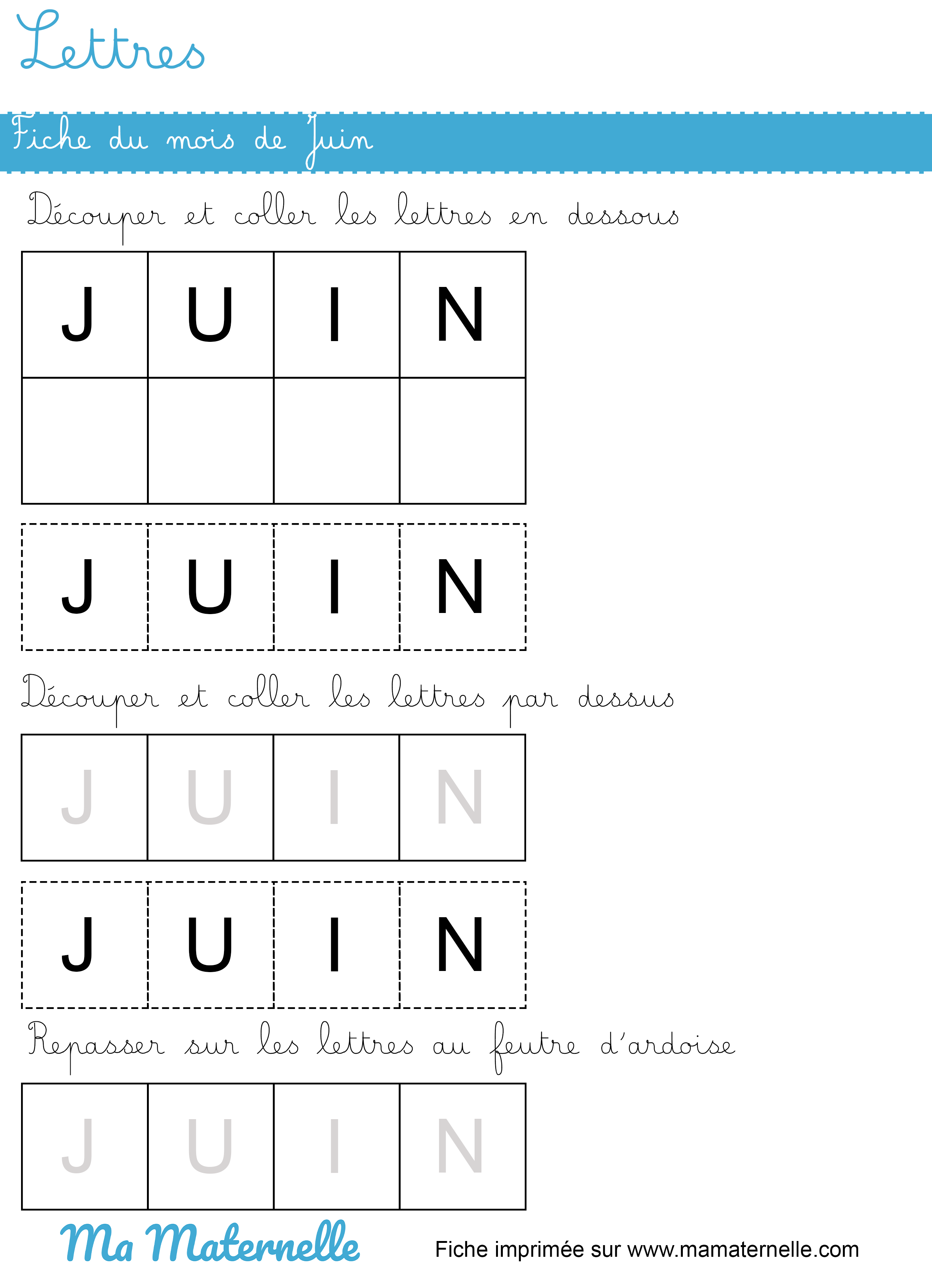 Lettres : Fiche du mois de Juin - Ma Maternelle