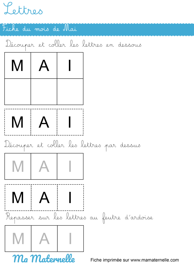 Lettres : fiche du mois de mai - Ma Maternelle