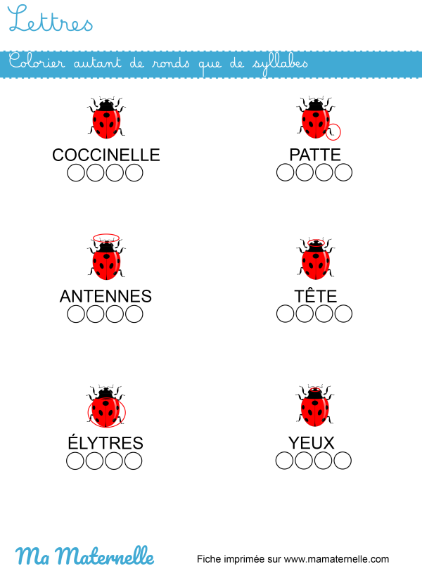 Lettres : colorier les syllabes - Ma Maternelle