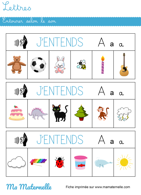 Lettres : entourer selon le son - Ma Maternelle