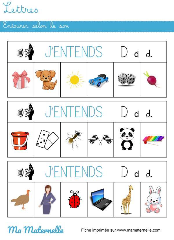 Lettres : entourer selon le son - Ma Maternelle