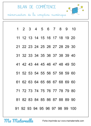 Bilan de compétence : comptine numérique - Ma Maternelle