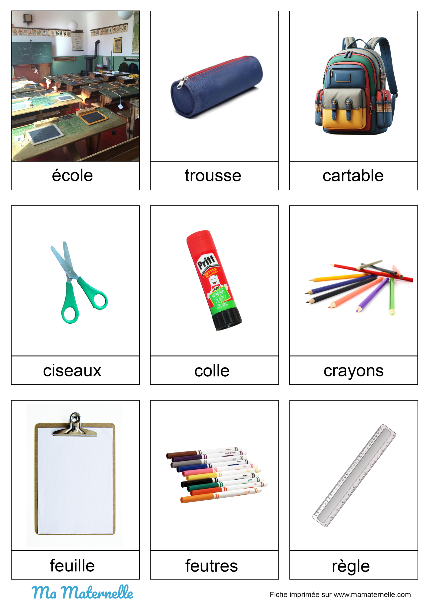 Cartes de nomenclature : l'école - Ma Maternelle