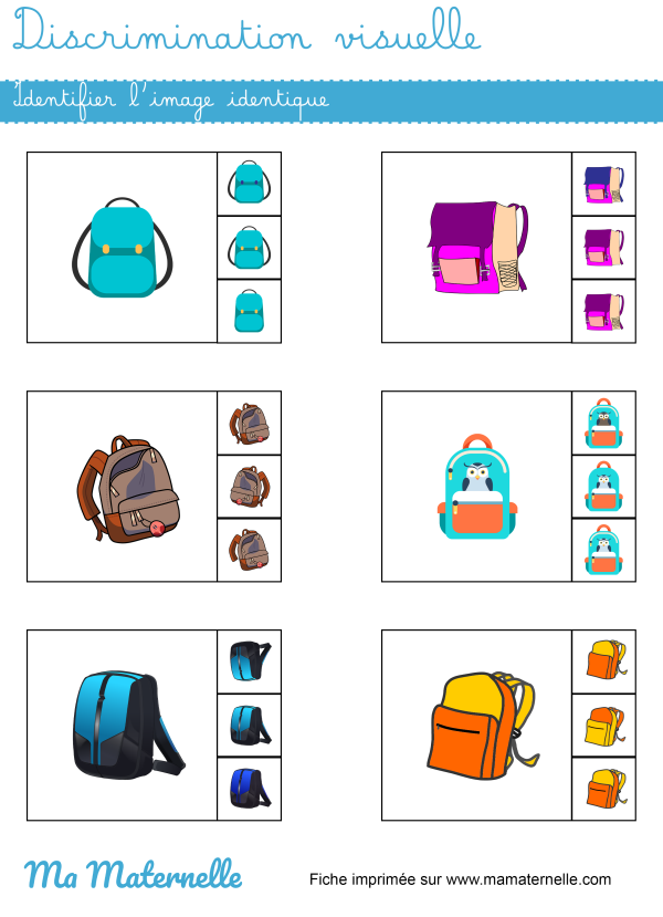 Discrimination visuelle : identifier l'image identique - Ma Maternelle