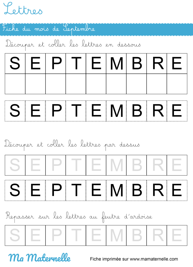 Lettres : fiche du mois de septembre - Ma Maternelle