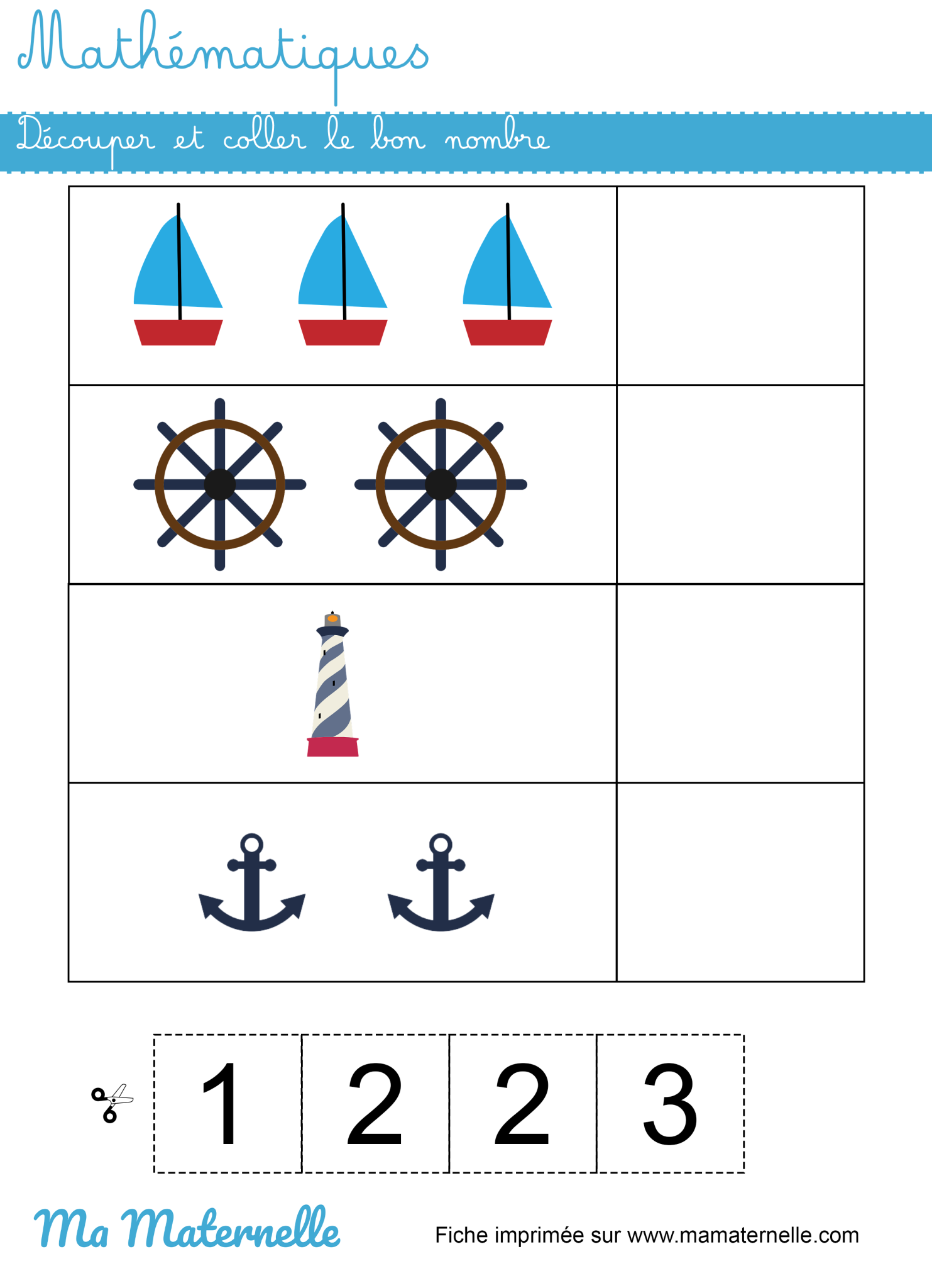 Mathématiques : découper et coller - Ma Maternelle