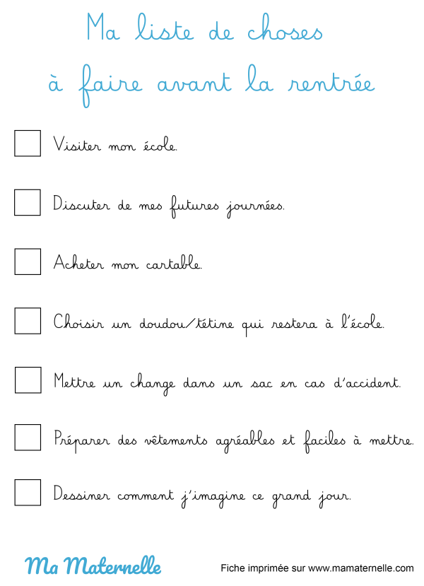 Ma liste de choses à faire avant la rentrée - Ma Maternelle